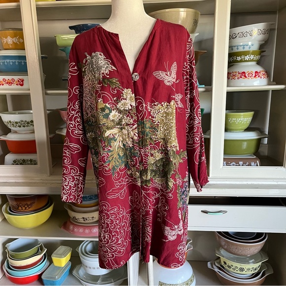Citron | Tops | Citron Butterfly Zen Garden Red Floral Tunic Size ...